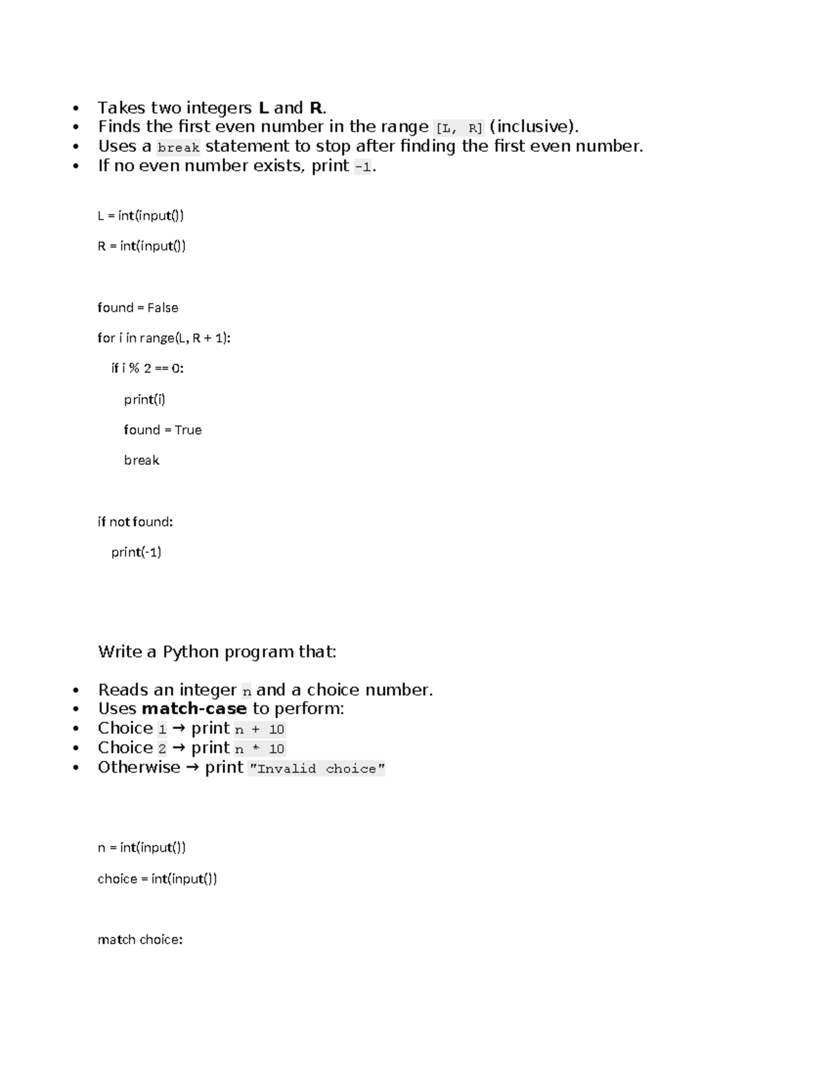 Important Questions for INT108: Python Programming Concepts - Studocu