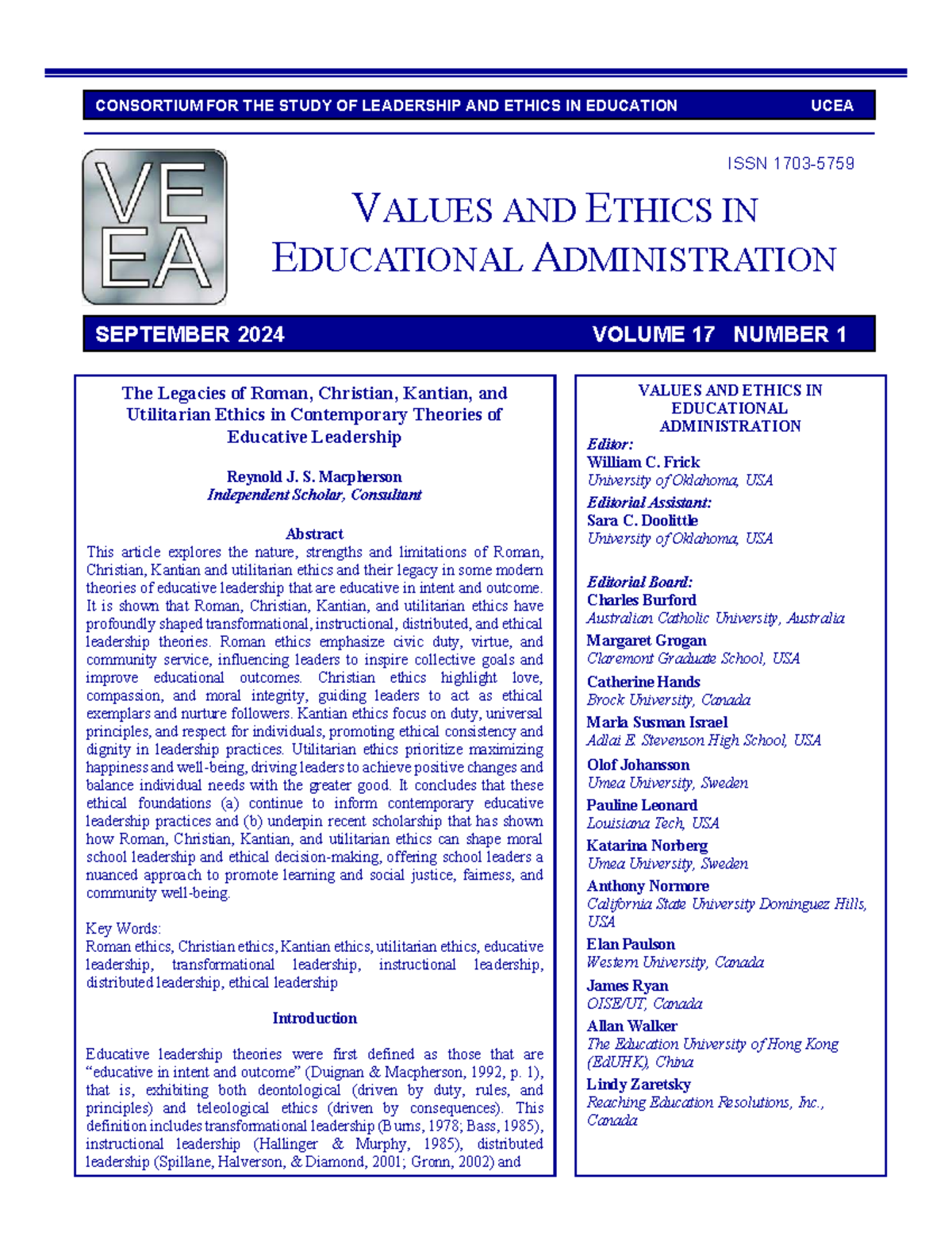 Values and Ethics in Educational Leadership: A Holistic Framework (UCEA ...