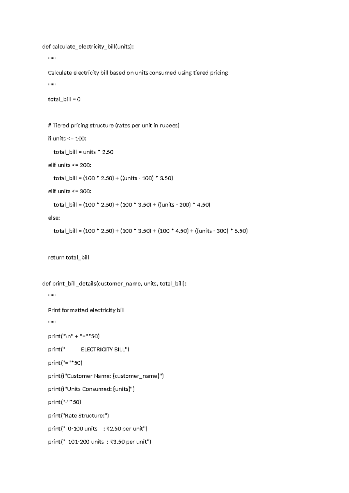 Electricity Bill Calculator: Python Code for Unit Pricing - Studocu