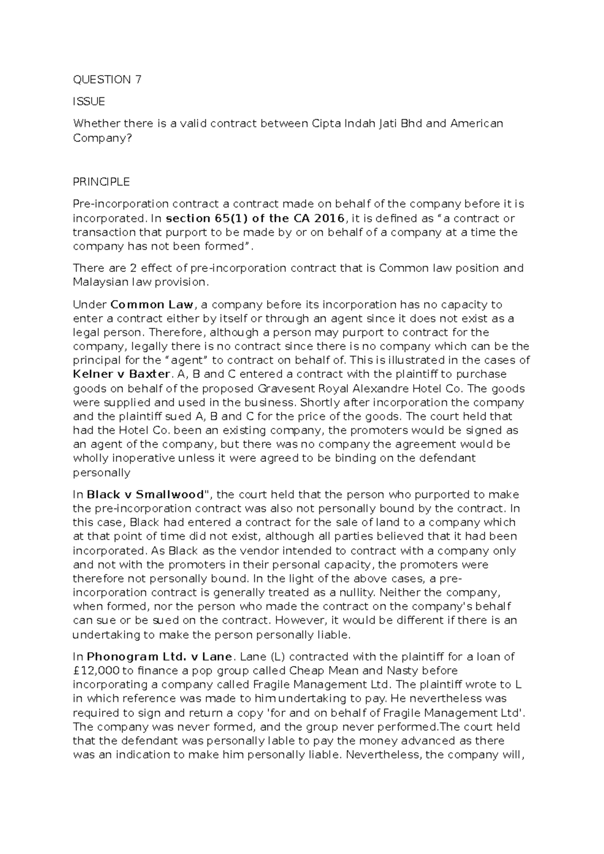 Pi contract - random - QUESTION 7 ISSUE Whether there is a valid ...