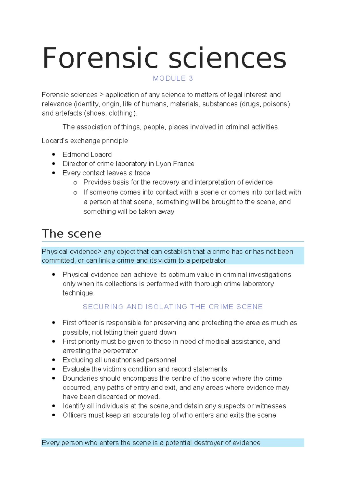 Forensic Sciences Module 3: Crime Scene Investigation Techniques - Studocu