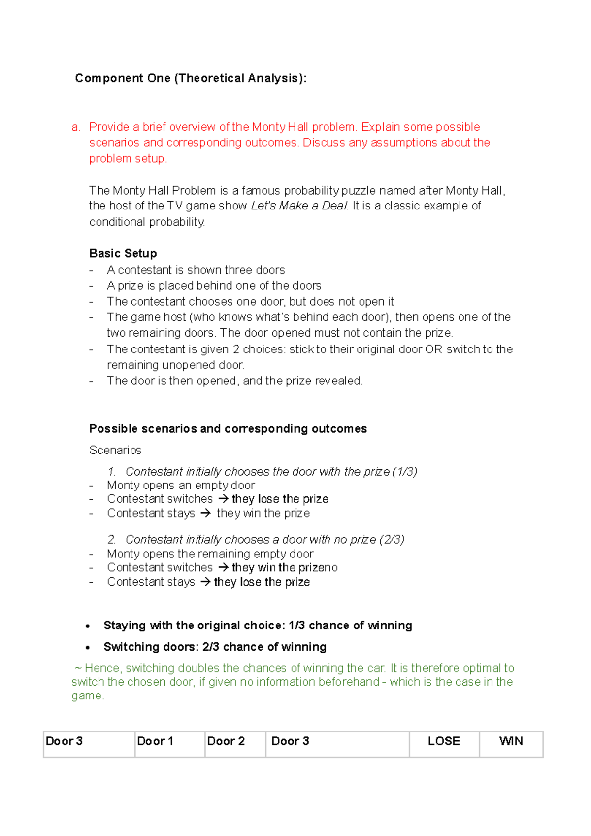 Monty Hall Problem Analysis (Course Code: MATH101) - Studocu