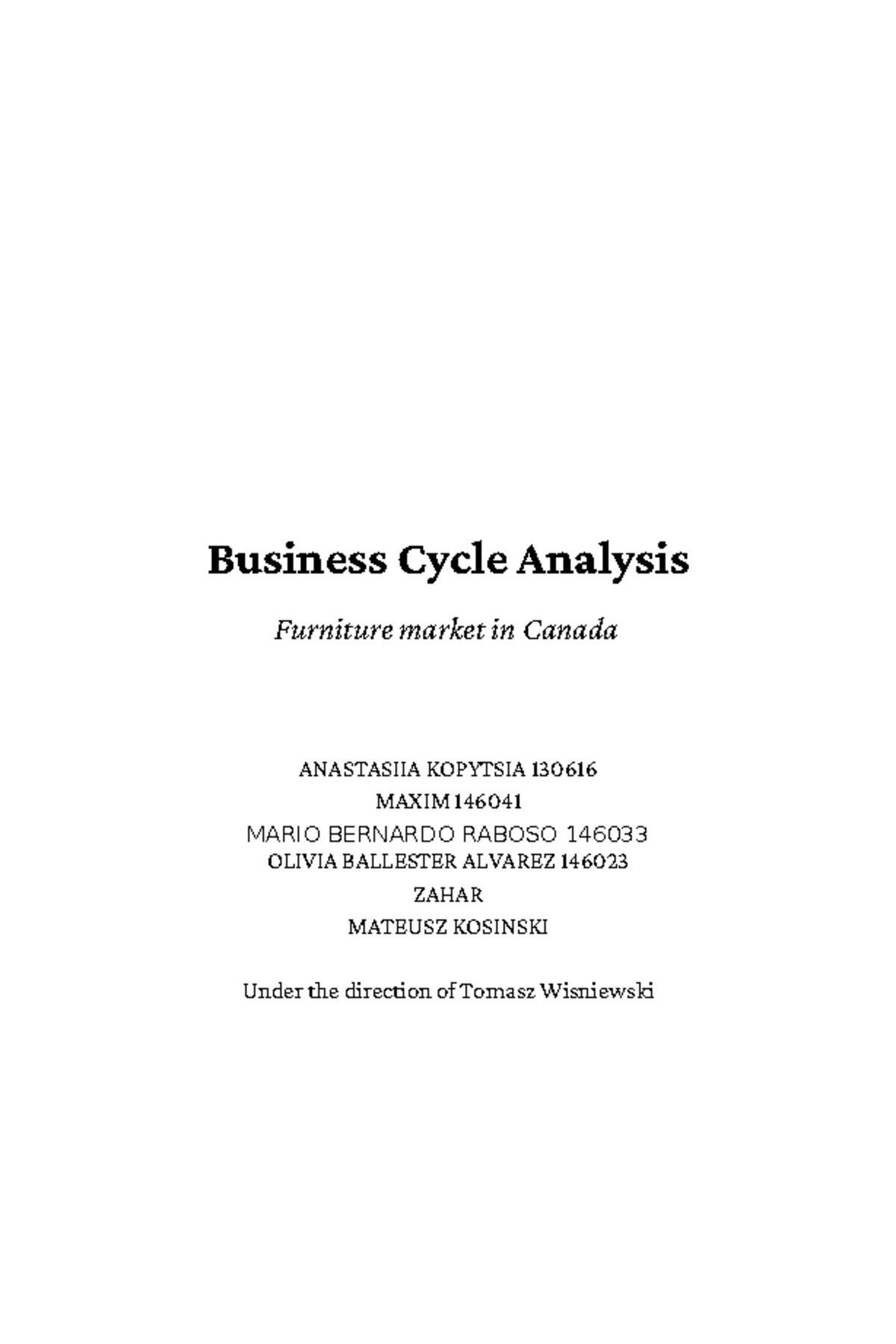 BCA 130616: Business Cycle Analysis of the Canadian Furniture Market ...