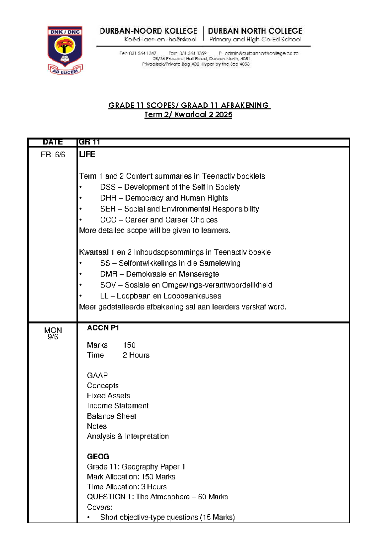 Grade 11 Term 2 2025 Scope and Content Overview for Exams - Studocu