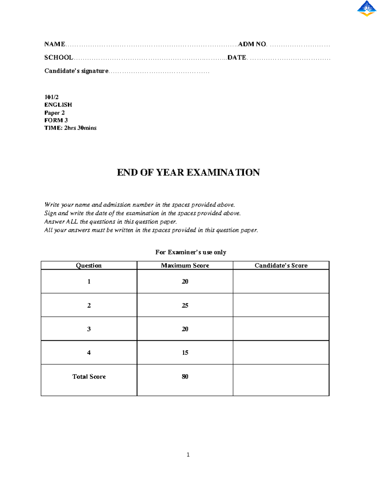 ENG F3 FINAL EXAMINATION PAPER 2 - Revision Questions & Answers - Studocu