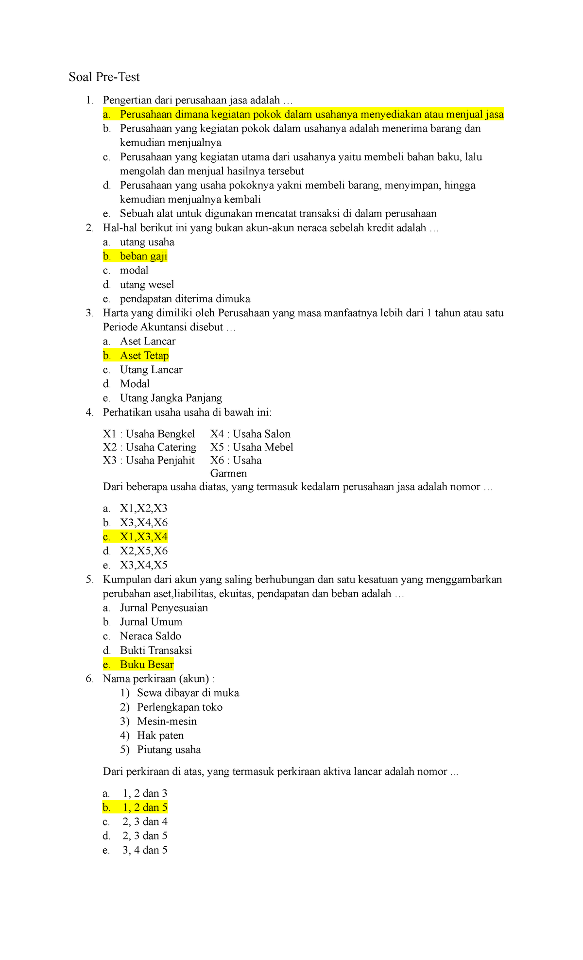 Soal Pre-Test Akuntansi - Kelas PRE TES - Studocu