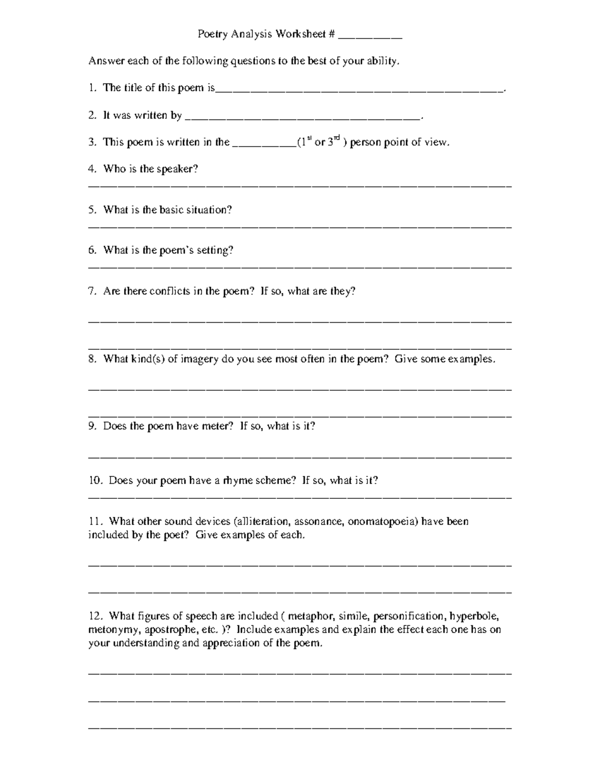Poetry- Analysis- Worksheet - The title of this poem - Studocu