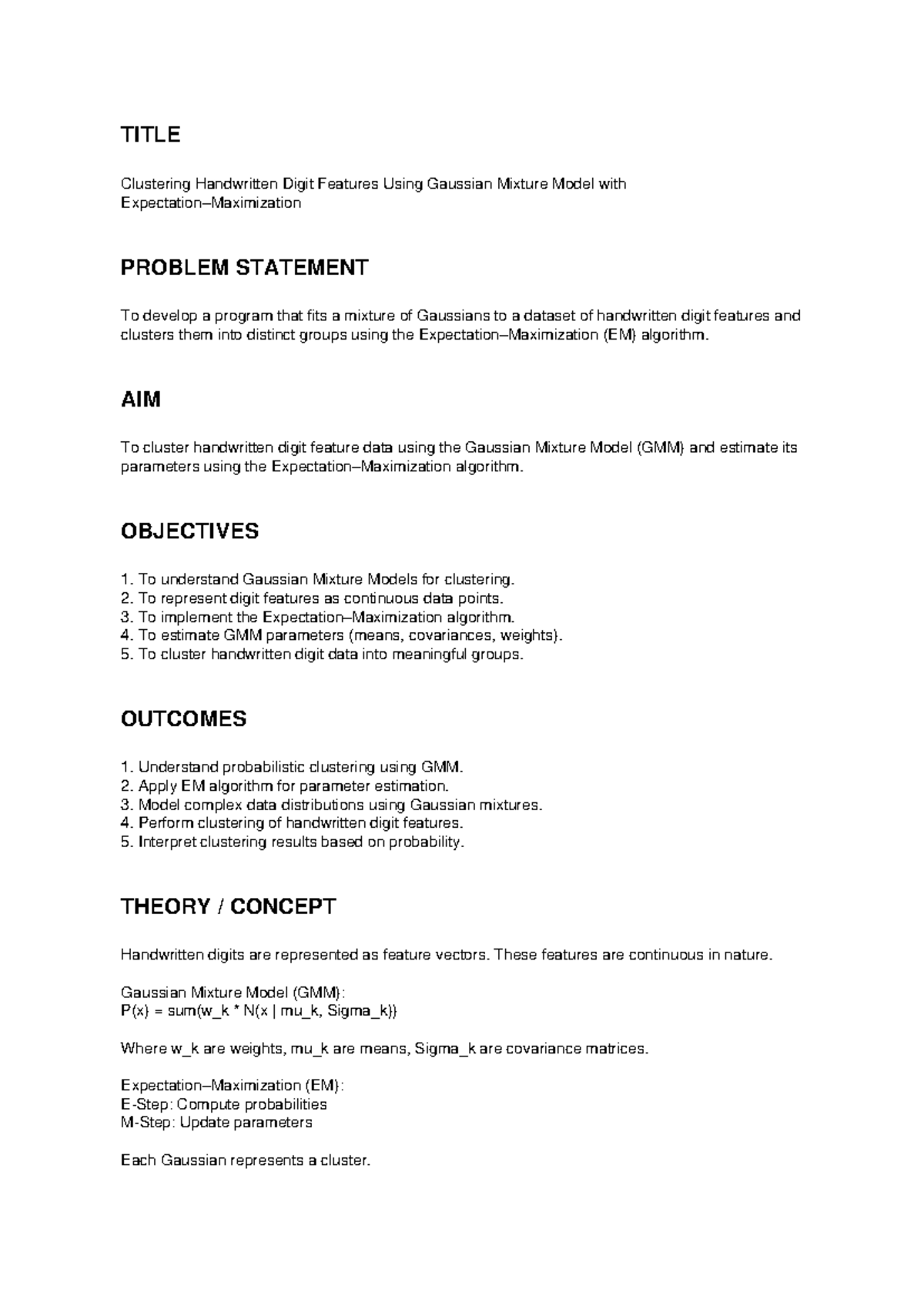 GMM EM Clustering of Handwritten Digit Features Analysis - Studocu