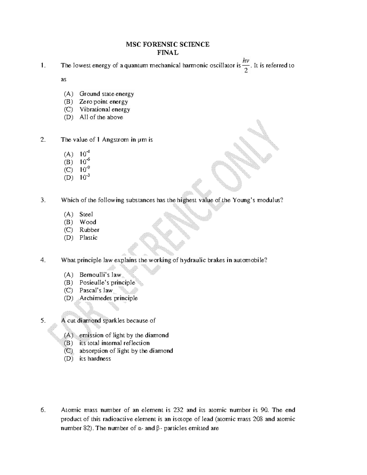 MSc Forensic Science Final Exam Review Questions - Studocu