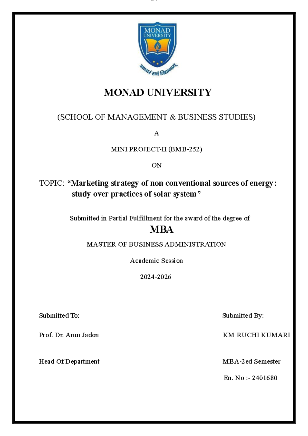 MBA 2nd Sem: Marketing Strategies for Solar Energy Systems - Studocu