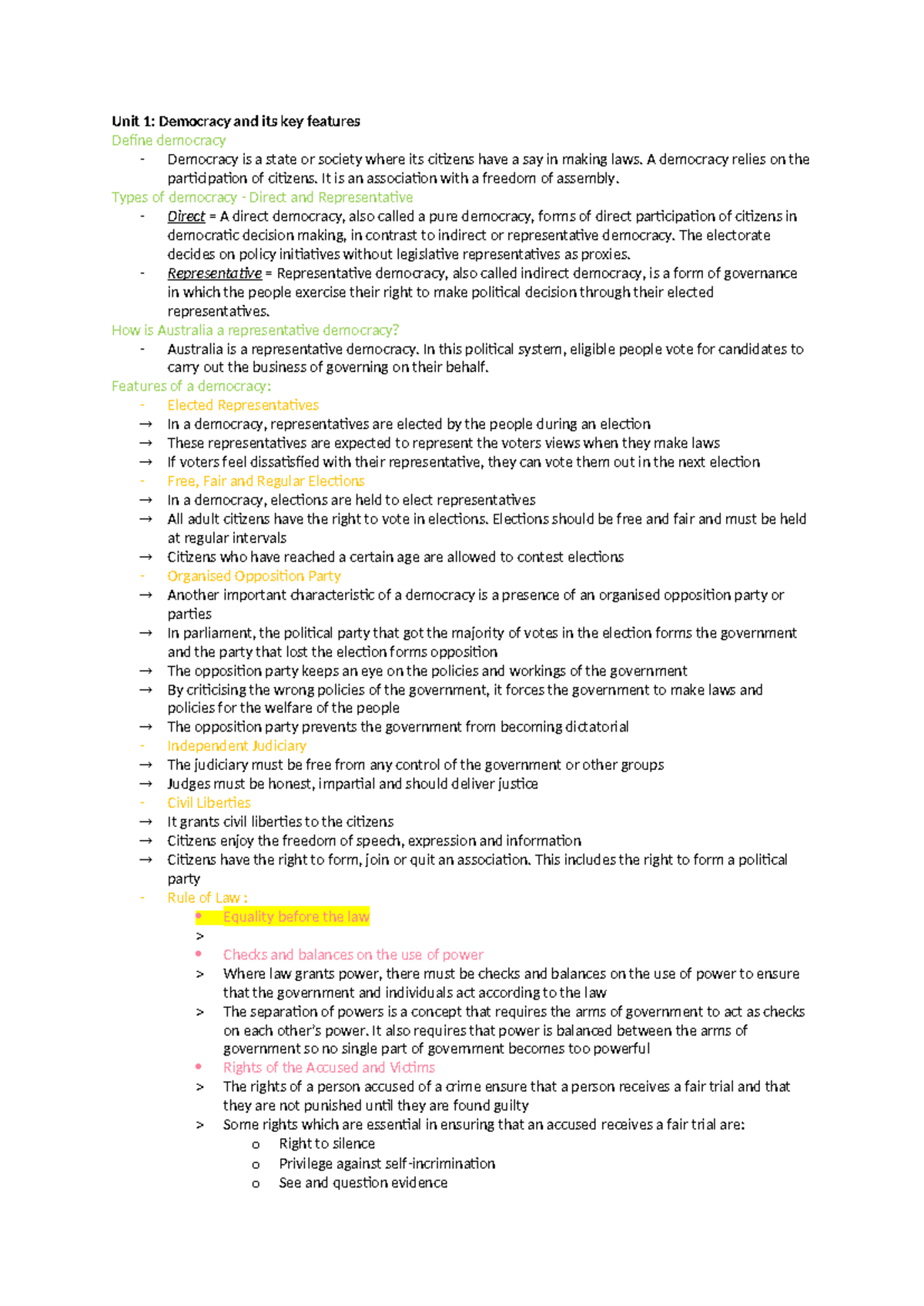 Pal: Democracy, Constitution & Human Rights in Australia (Unit 1-4 ...