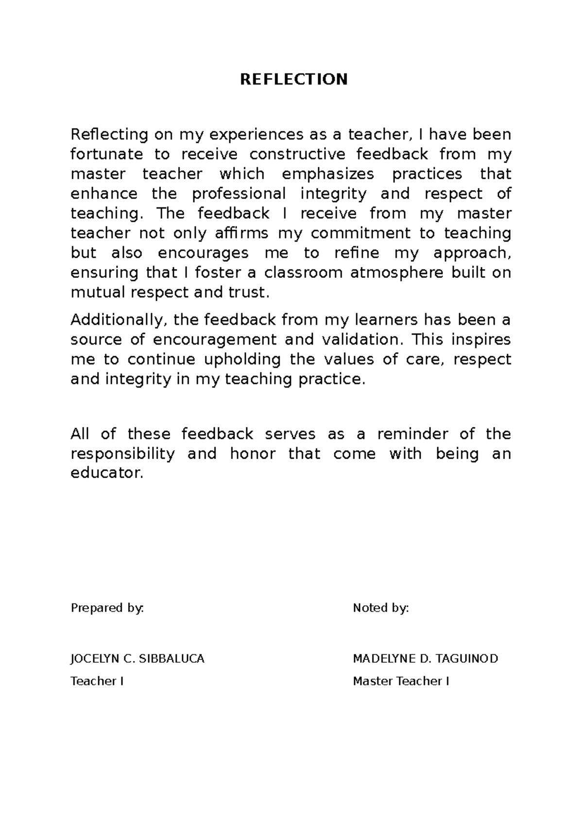 Reflection on Teaching Experiences and Feedback: A Teacher's Journey ...