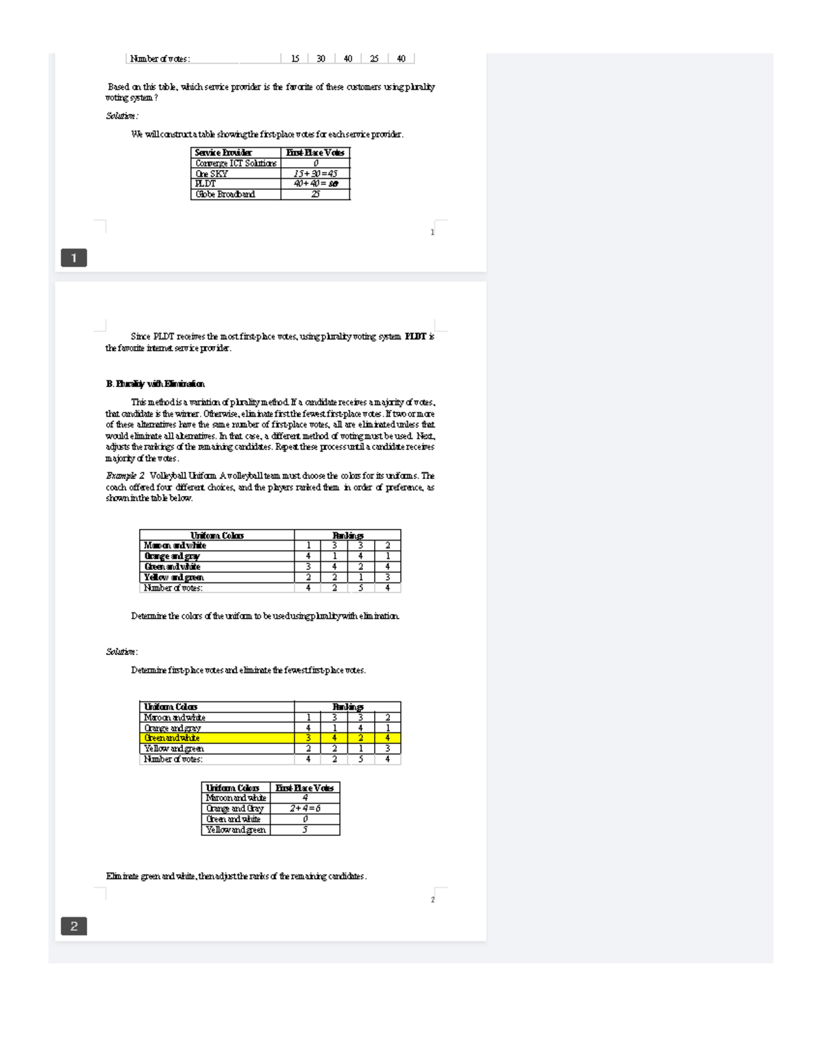 Voting Analysis: Plurality Voting System in Mathematics Lecture - Studocu