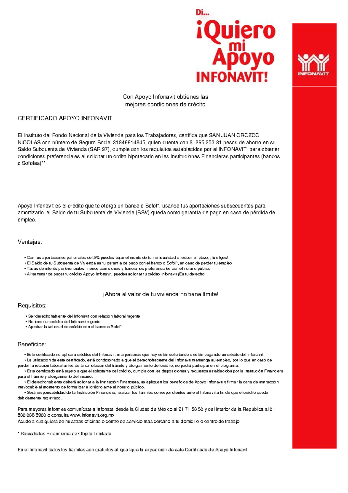 Certificado de Apoyo Infonavit: Ventajas y Requisitos Clave - Studocu