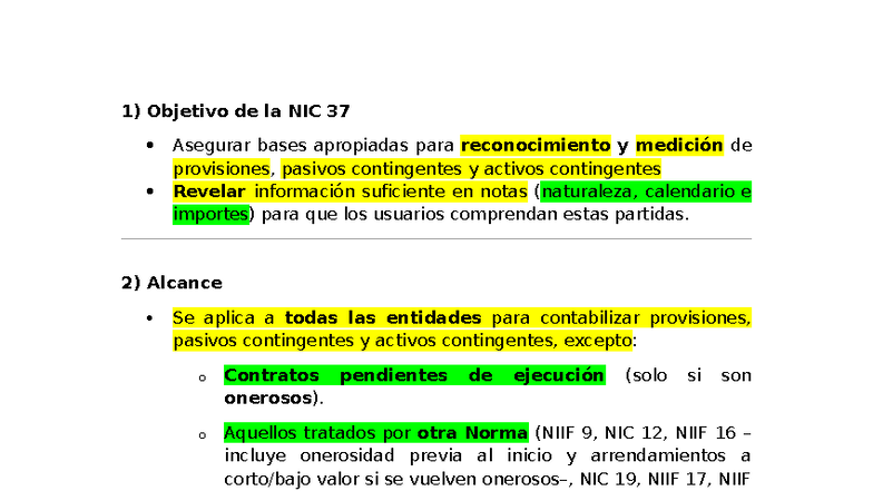 Resumen de la NIC 37: Provisiones y Pasivos Contingentes (CL3) - Studocu