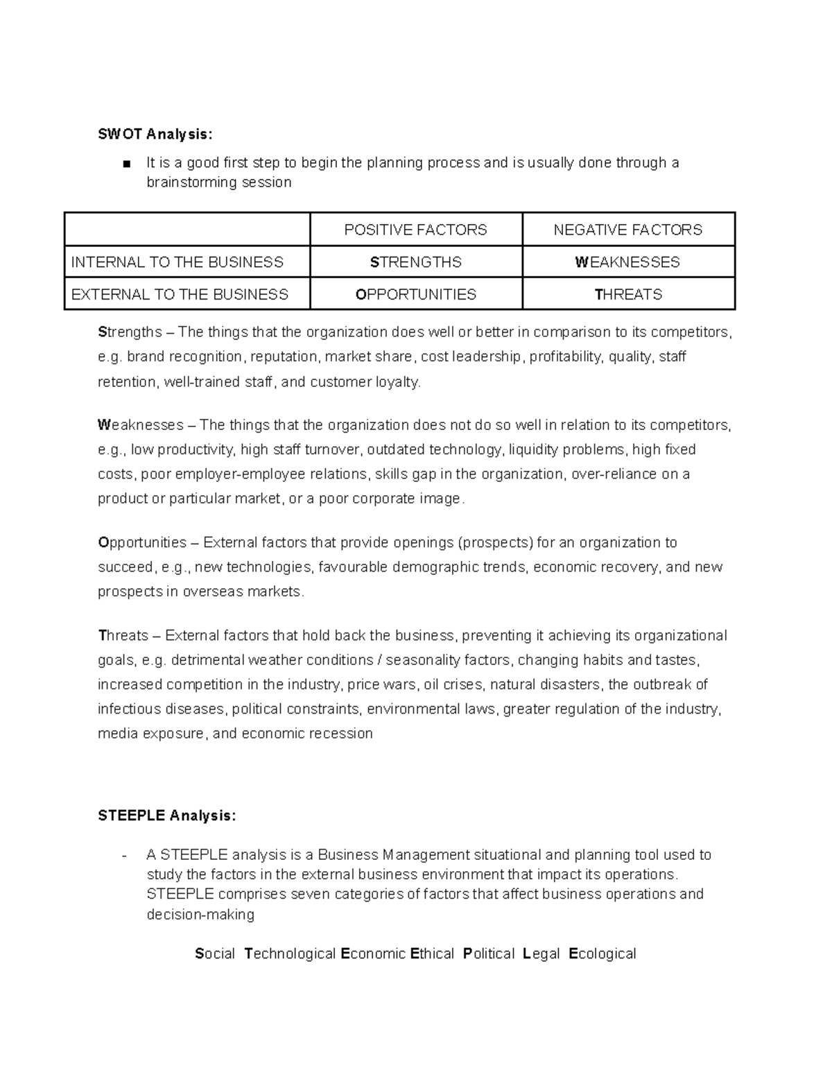 Business Tools: SWOT, STEEPLE, Ansoff, and More - Apuntes - Studocu