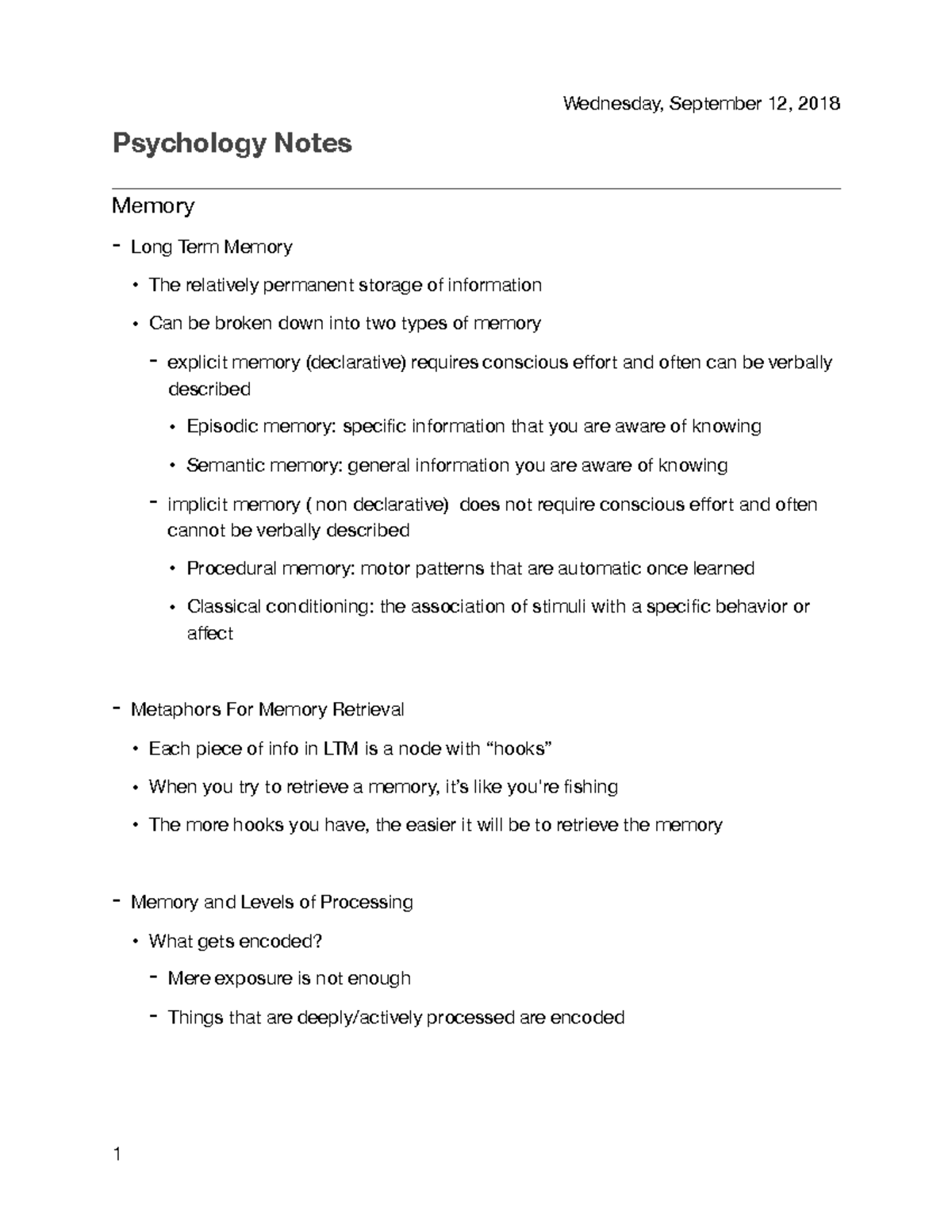 Psychology Notes (PSY101): Understanding Memory and Its Processes - Studocu
