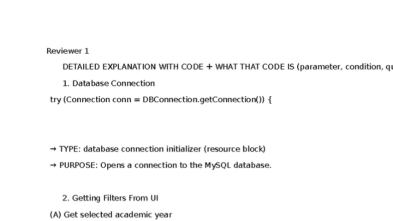 Database Connection and SQL Query Handling: Reviewers 1 & 2 - Studocu