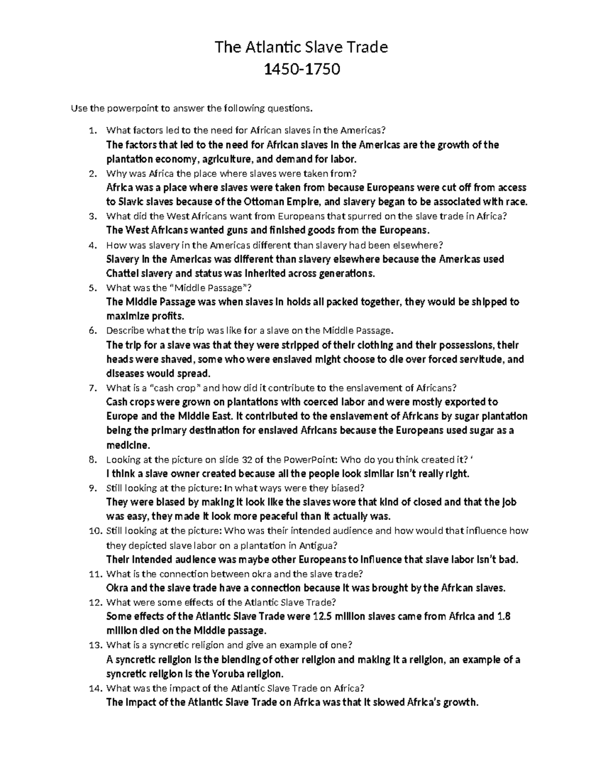 Atlantic Slave Trade Questions MN: Key Factors and Impacts - Studocu