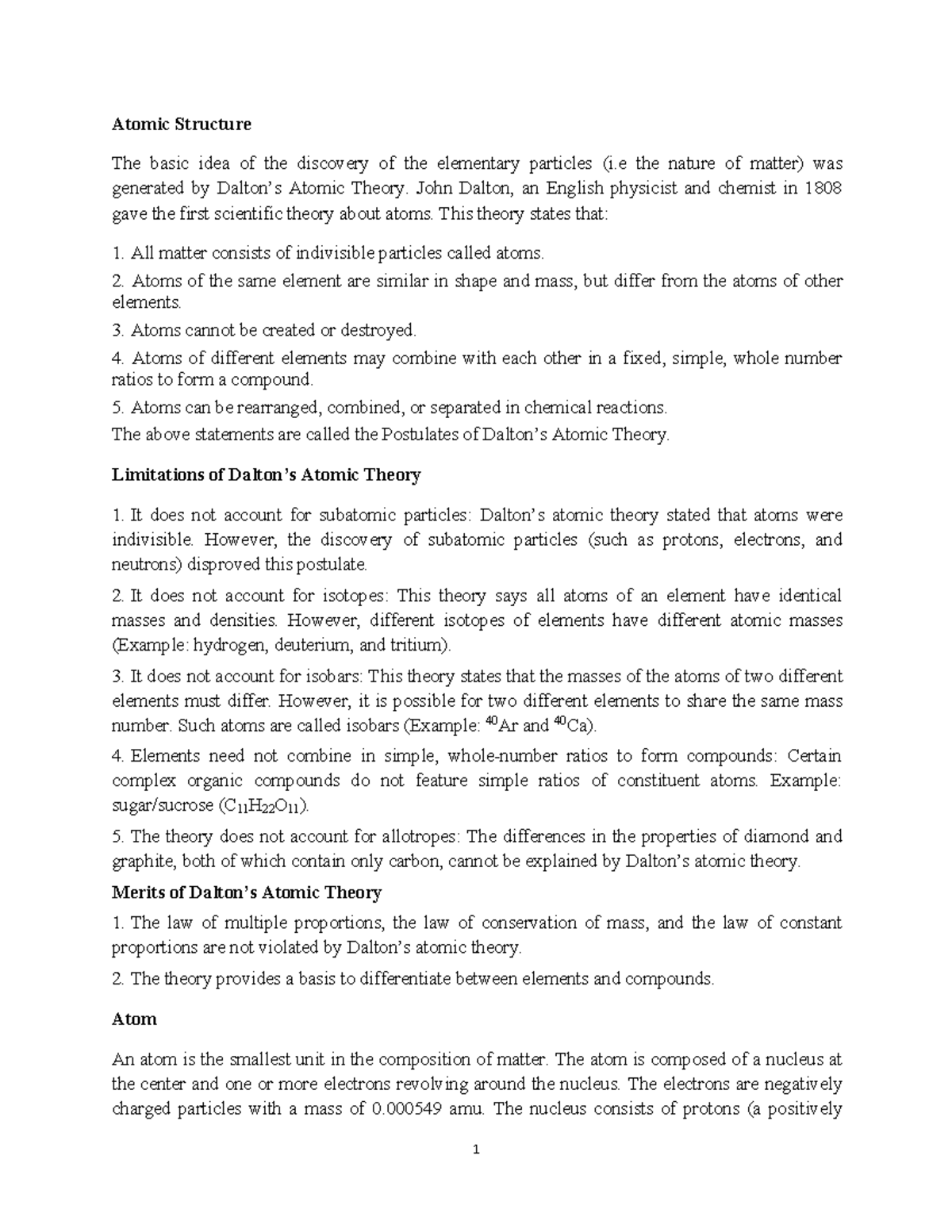 Atomic Structure: Key Discoveries and Theories in Chemistry - Studocu