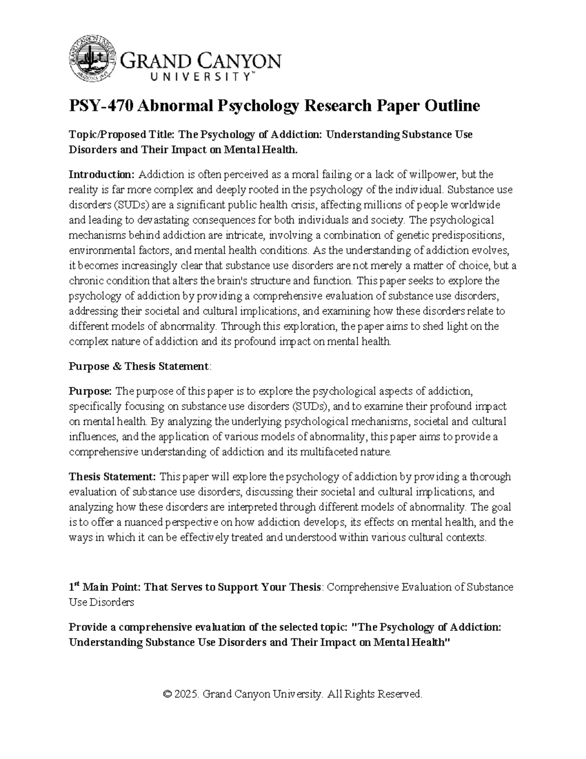 Psychology of Addiction: A Research Paper Outline for PSY-470 - Studocu