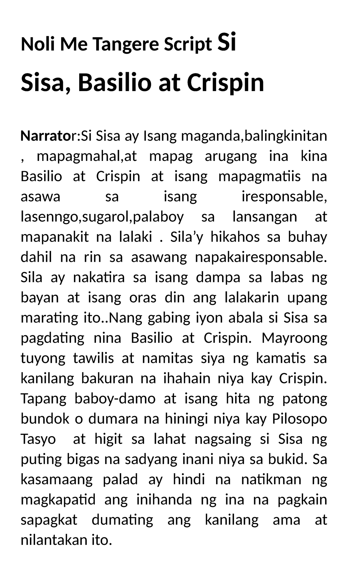 Skrip ng Noli Me Tangere: Sisa, Basilio, at Crispin (Kursong FIL12 ...
