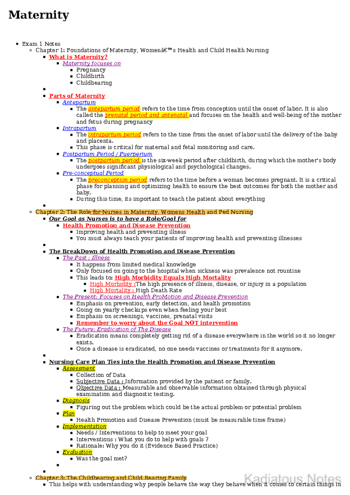 Maternity Exam 1 Notes: Foundations of Maternity Nursing Concepts - Studocu
