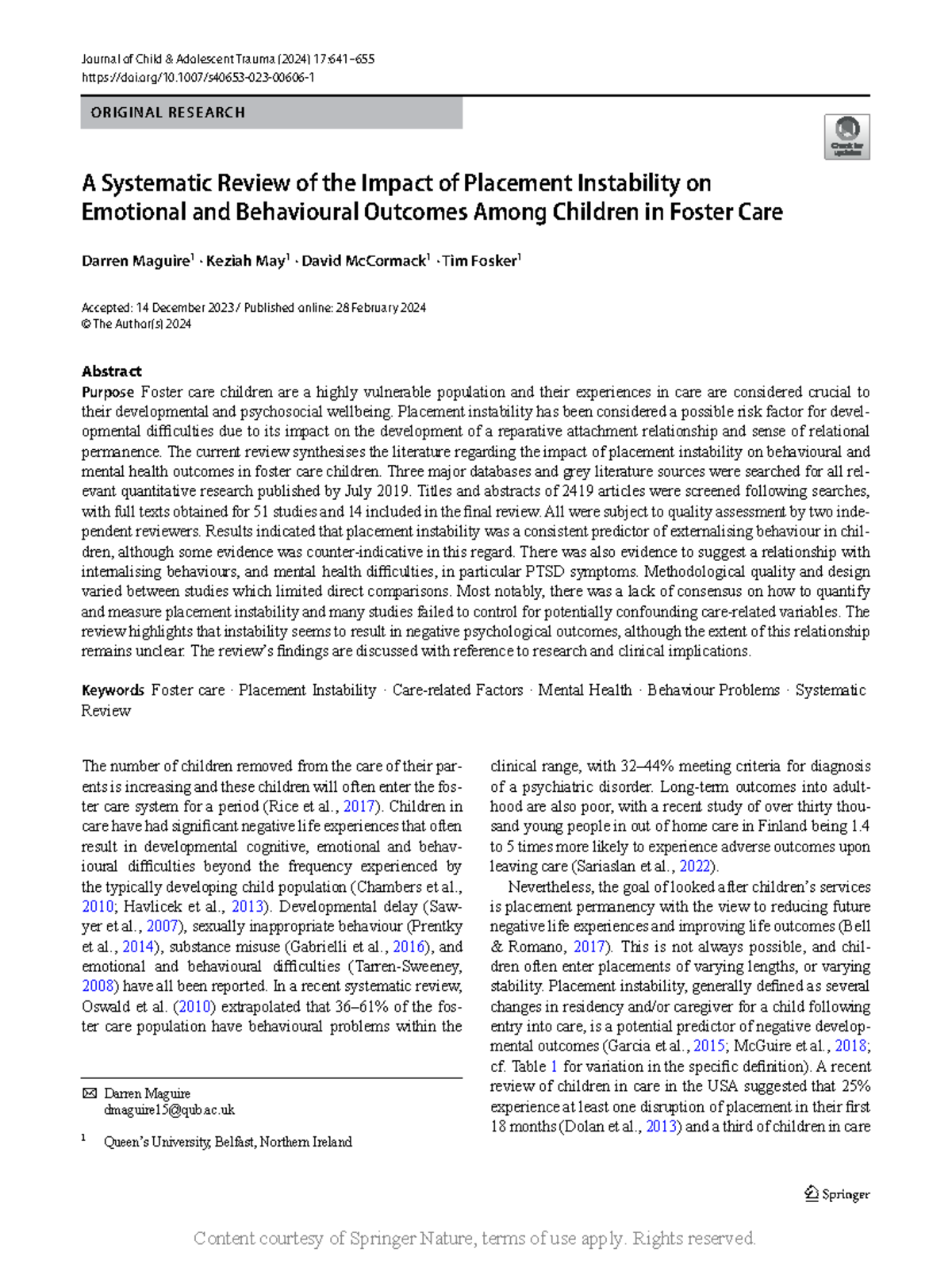 A Systematic Review of Placement Instability's Impact on Child Mental ...