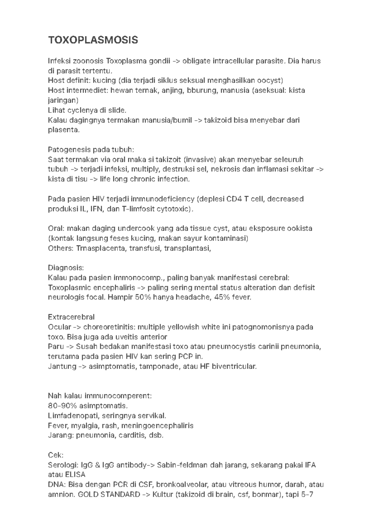 Toxoplasmosis - Lecture Notes (TOX 101) - Studocu