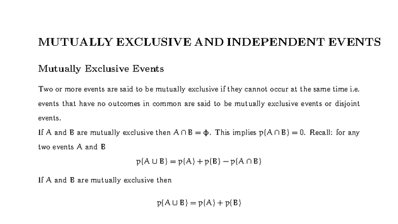 MAS103 Topic 3 - Notes on Mutually Exclusive & Independent Events - Studocu