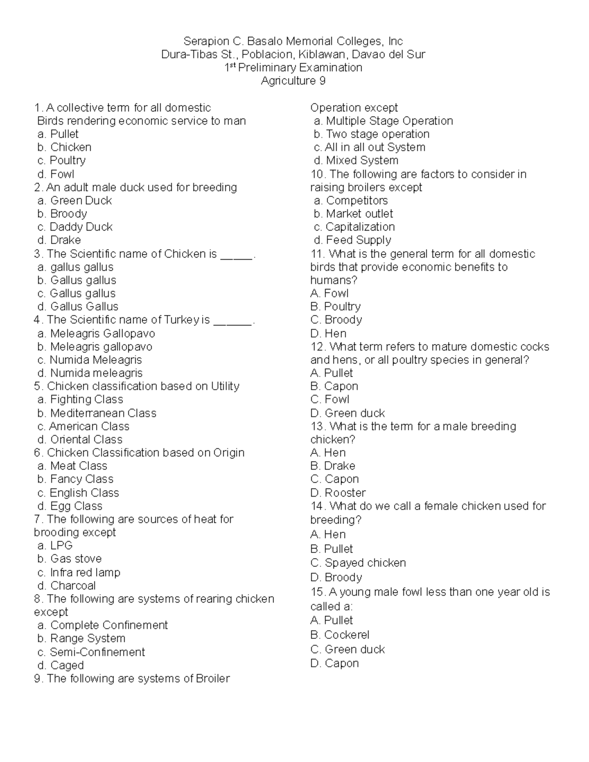 Agriculture 9: 1st Preliminary Exam Review Guide - Studocu