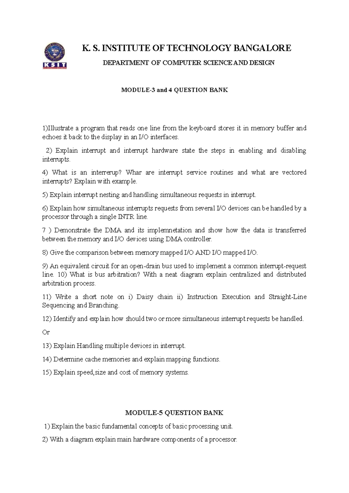 Question Bank for 3rd IA in DDCO: Computer Science Concepts - Studocu