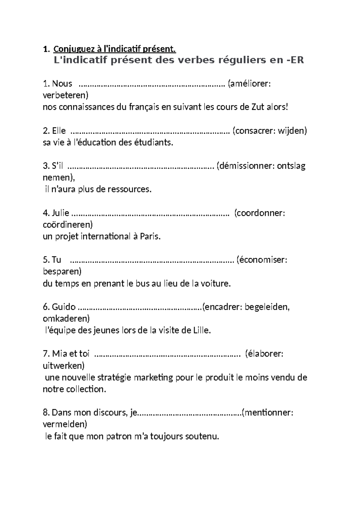 Conjugaison des Verbes Réguliers et Irréguliers - Oefening - Studocu