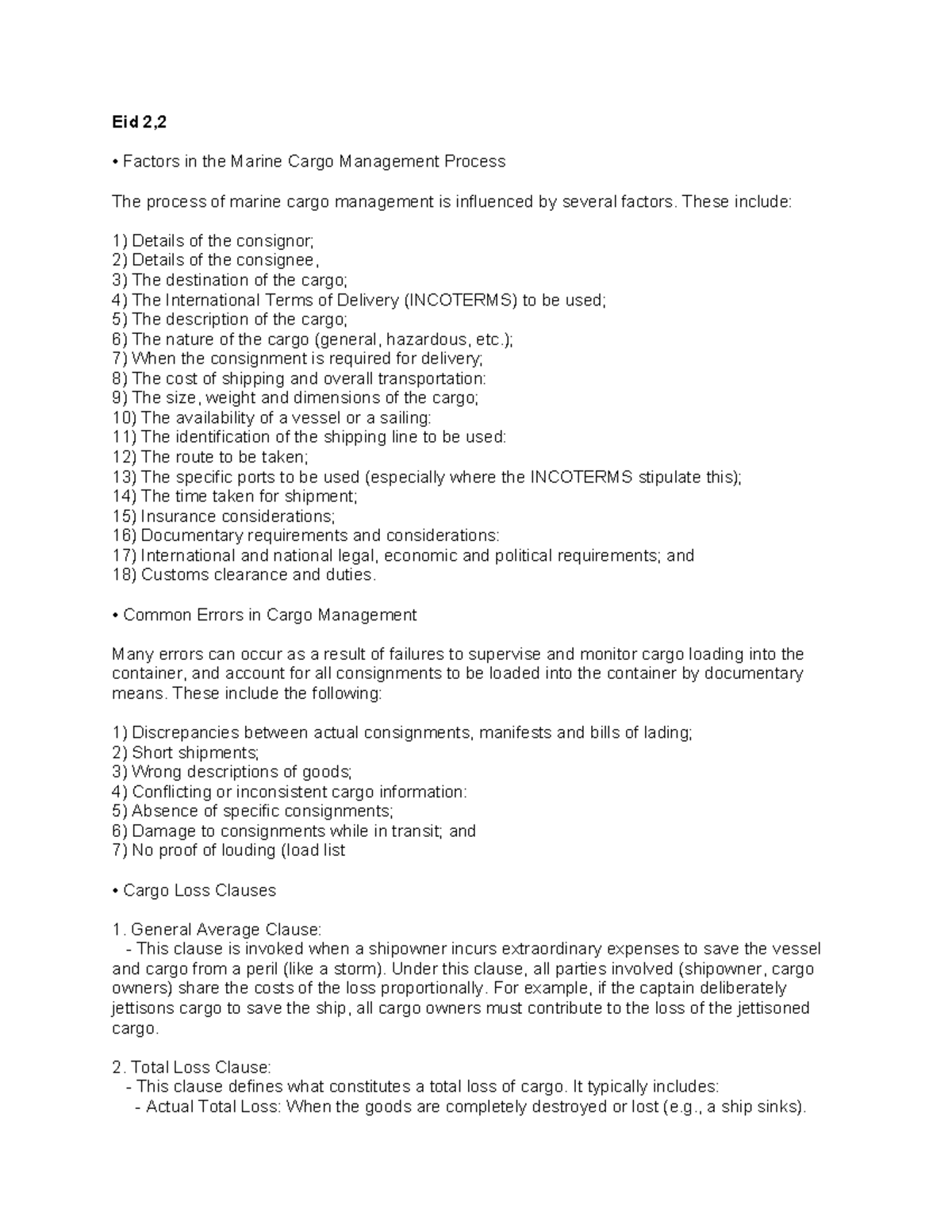 Eid 2,2 - Factors Influencing Marine Cargo Management Process - Studocu