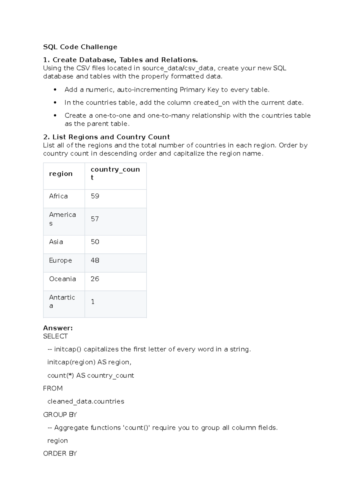 SQL Code Challenge 1: Database Creation and Queries - Studocu