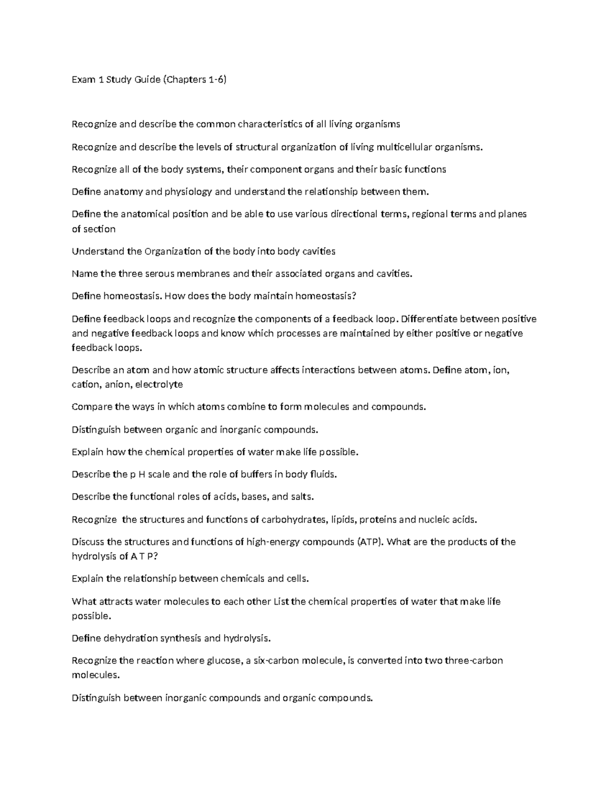 Exam 1 Study Guide: Key Concepts in Anatomy & Physiology - Studocu