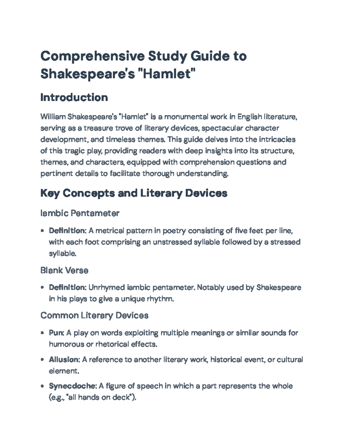 Comprehensive Guide to Shakespeare's "Hamlet" for Literary Analysis ...