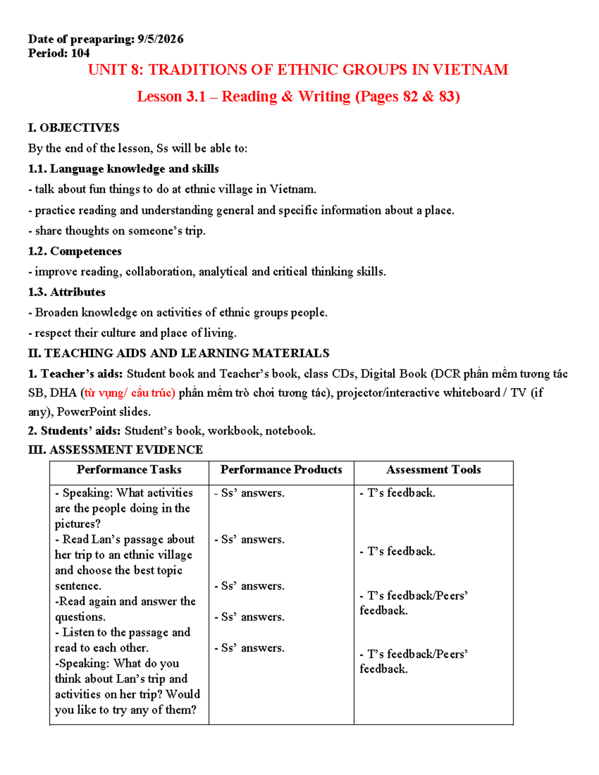 Unit 8 - Lesson 3.1: Traditions of Ethnic Groups in Vietnam - Studocu