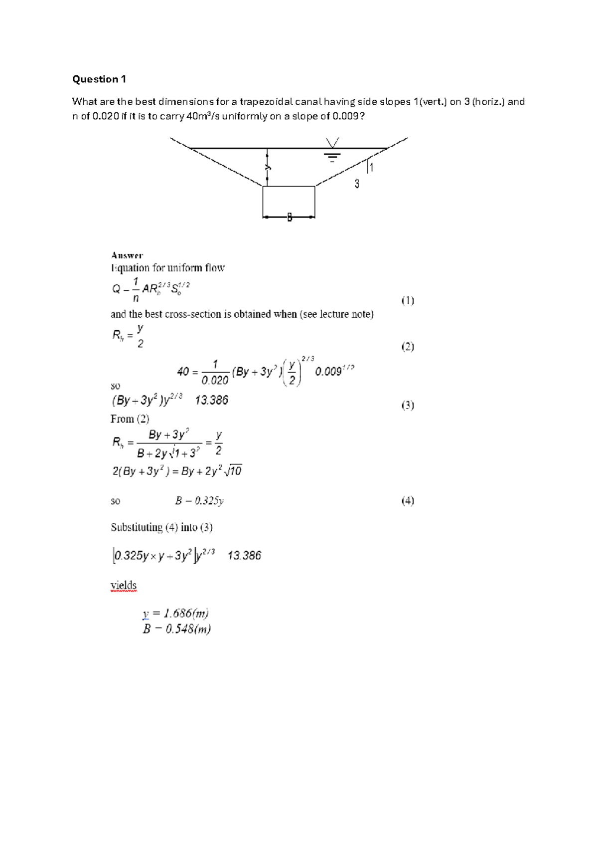 CIVL322 W9 Tutorial: Trapezoidal Canal Dimensions Analysis - Studocu