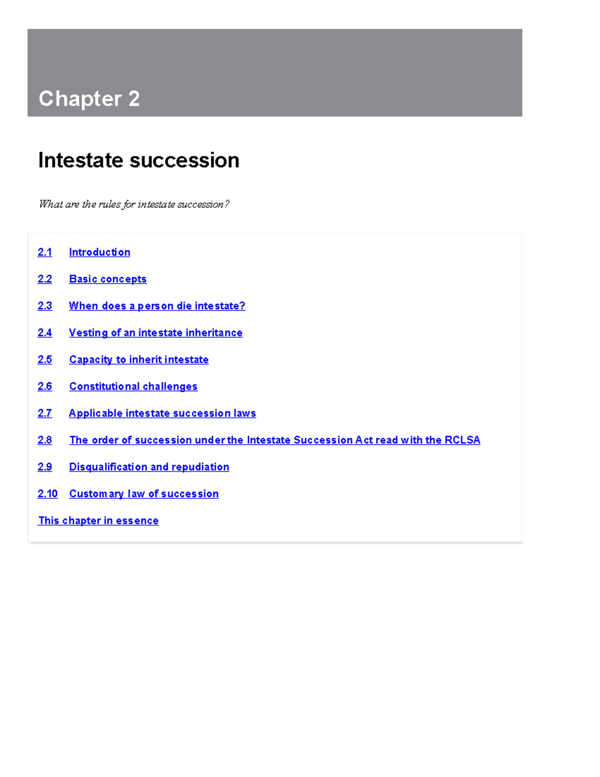 Chapter 2: Intestate Succession Rules and Principles (LAW 301) - Studocu