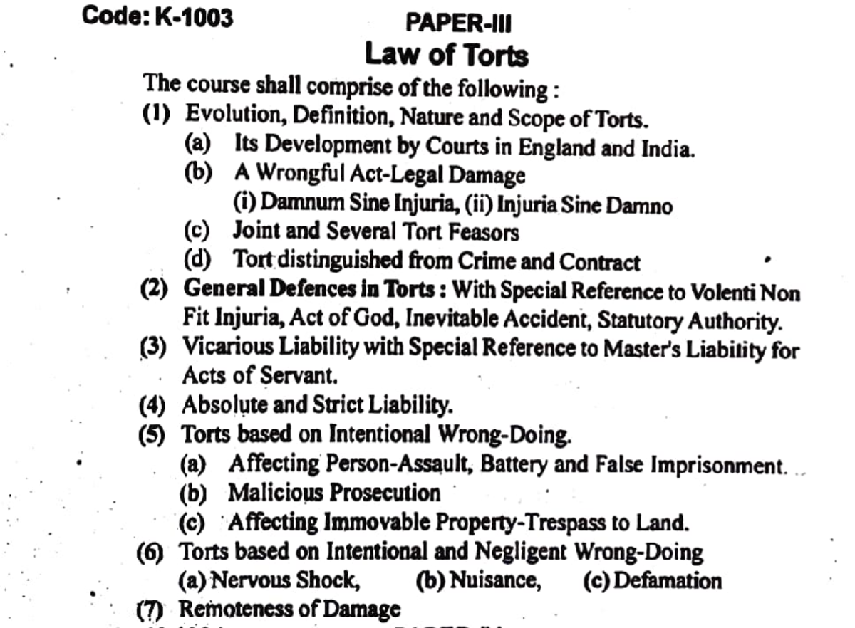 Law of Torts Study Guide (LLB - 1st Semester) CCSU - Studocu