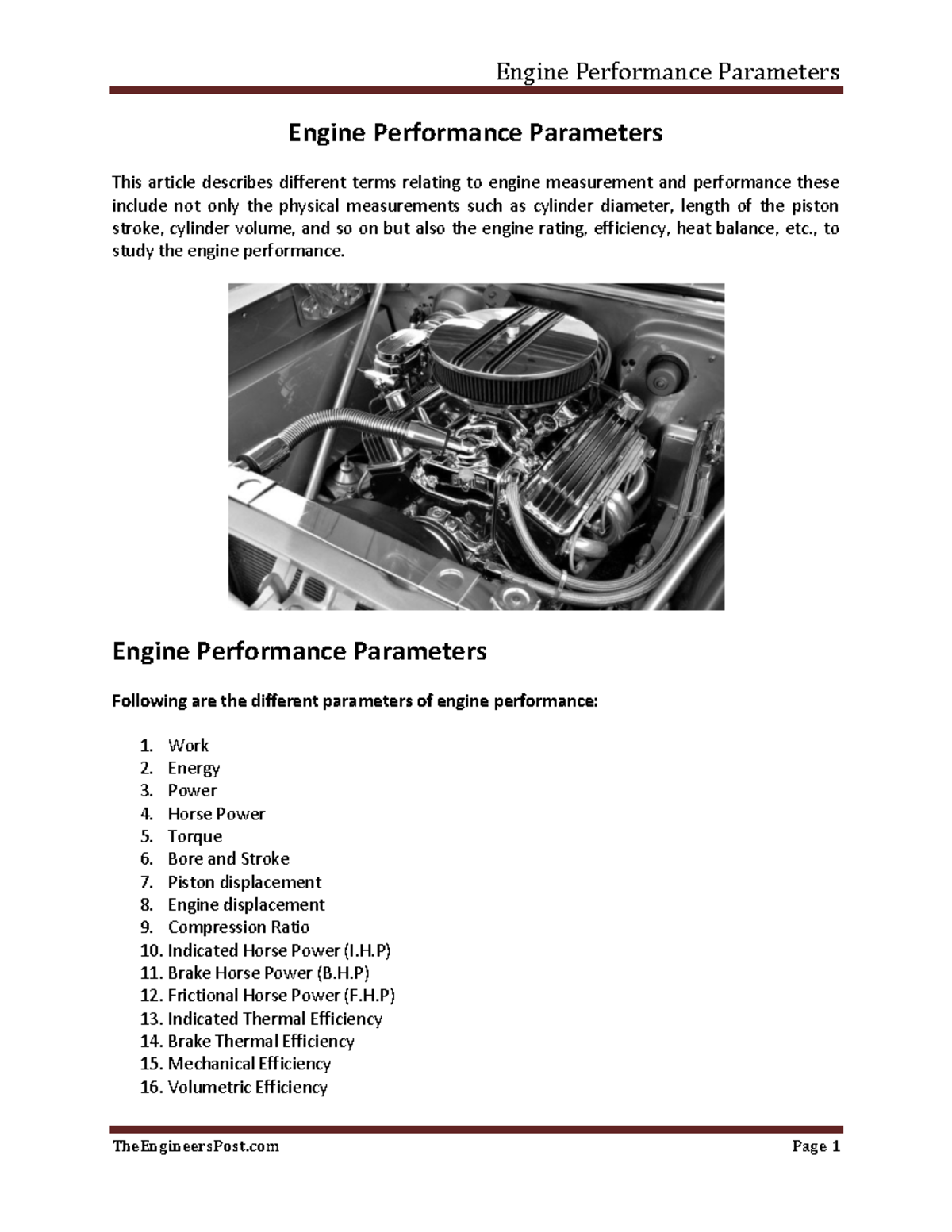Engine Performance Parameters: Key Metrics and Definitions - Studocu