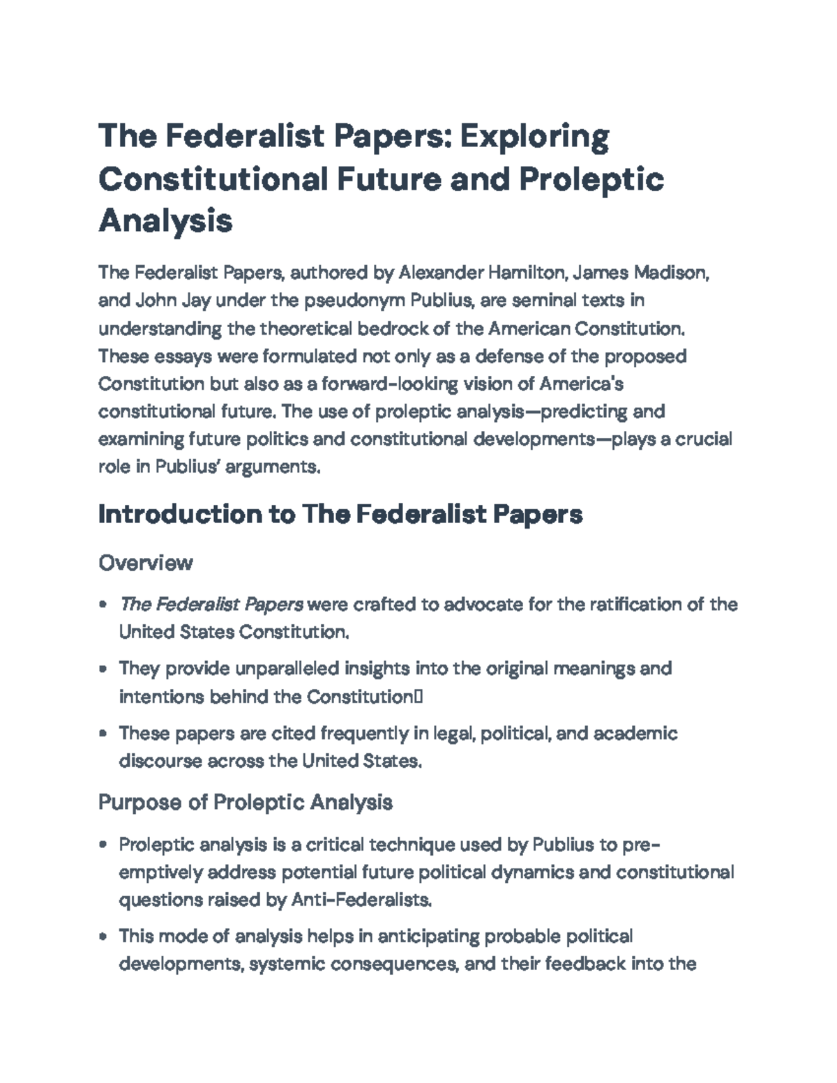 The Federalist Papers: Proleptic Analysis and Constitutional Dynamics ...