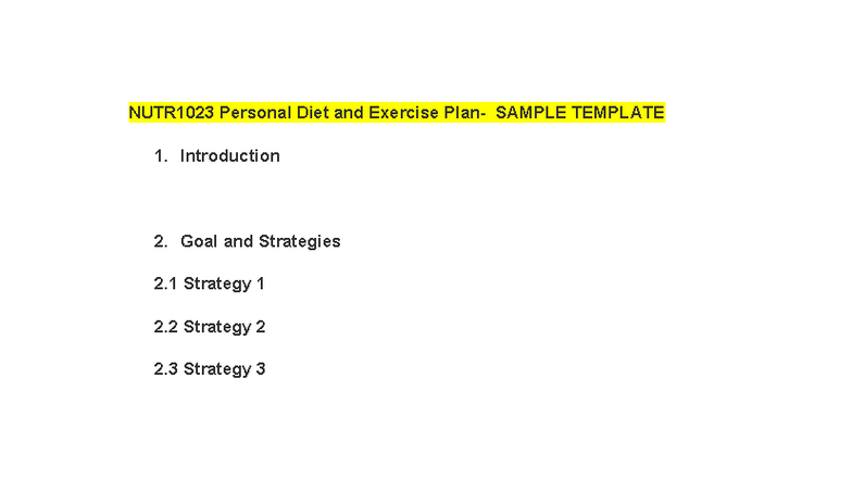 NUTR1023 Personal Diet & Exercise Plan Template - Studocu