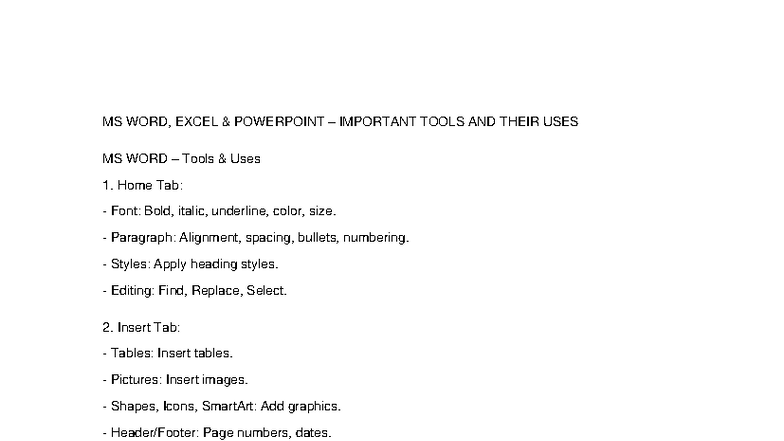 MS WORD & EXCEL Tools Overview for Lab Practice - Studocu