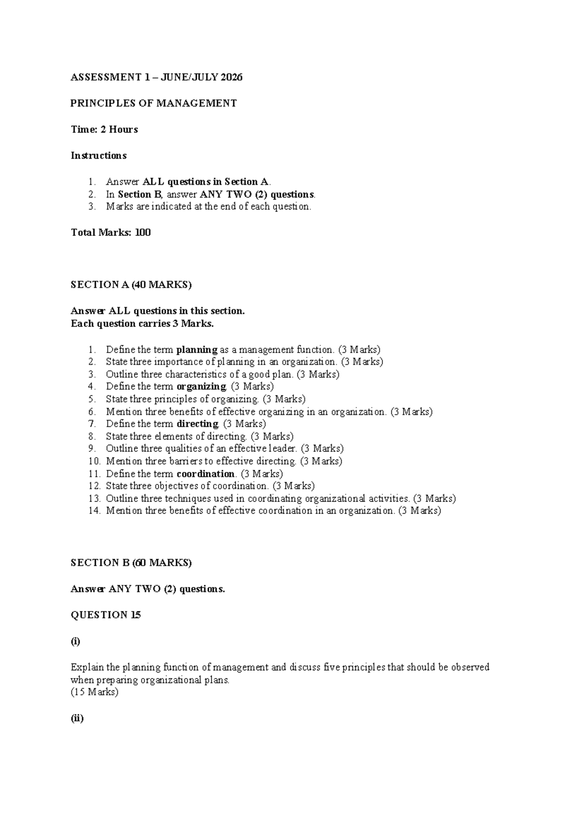 Assessment 1: Principles of Management (2026) - Key Concepts ...