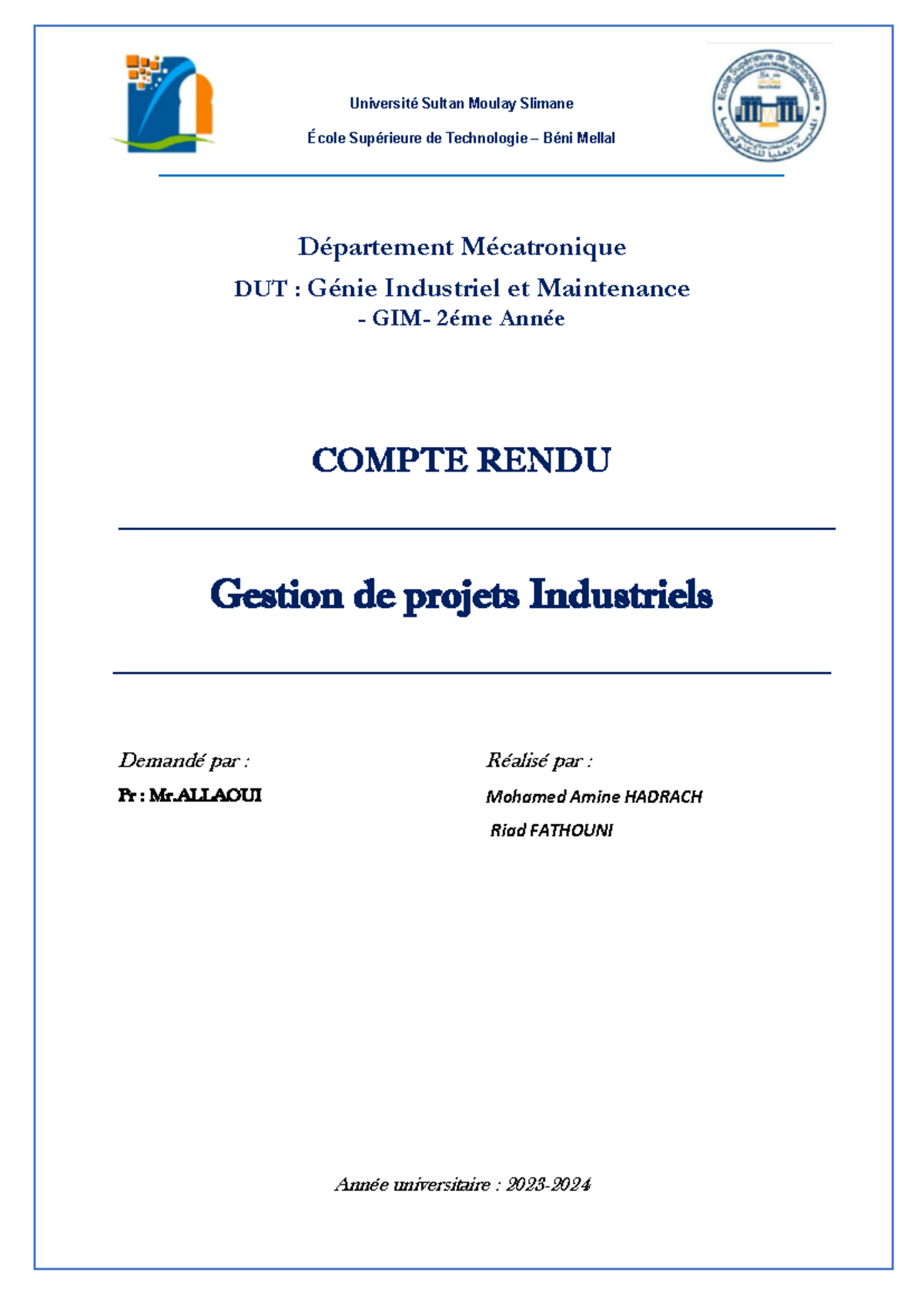 TP Gestion - Département Mécatronique DUT : Génie Industriel et ...