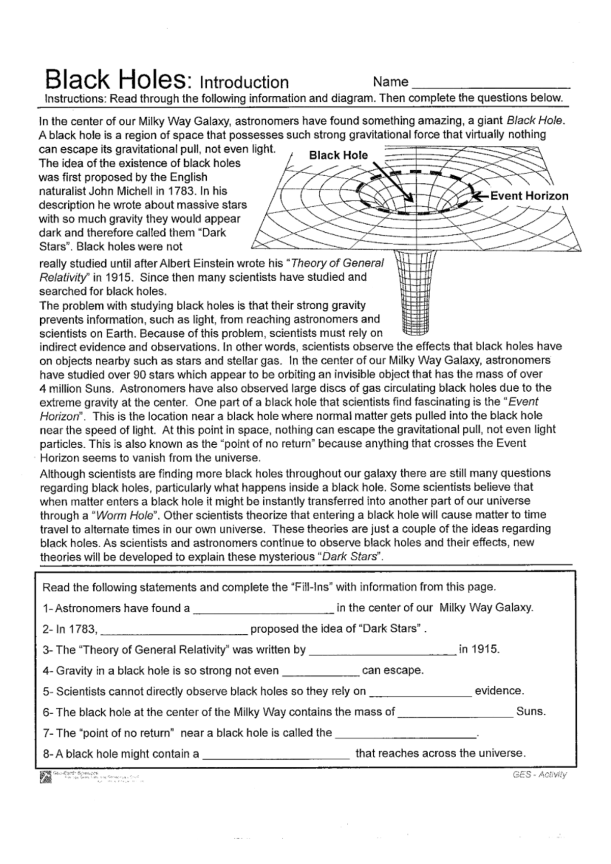 21.10.24 - Black Holes: An Introductory Overview and Activity - Studocu