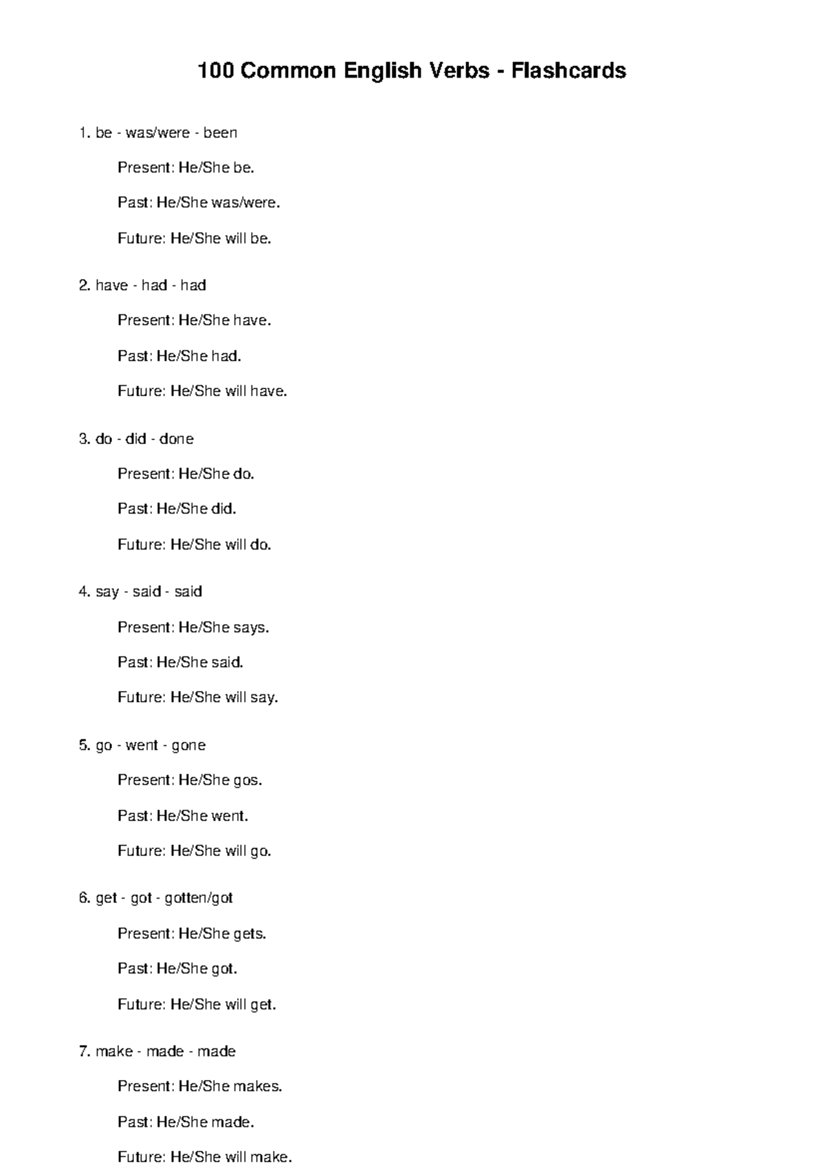 100 Common English Verbs Flashcards for Language Learning - Studocu