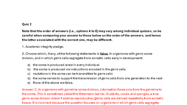 Quiz 2 Solutions - Biology 101: Understanding Natural Selection and ...